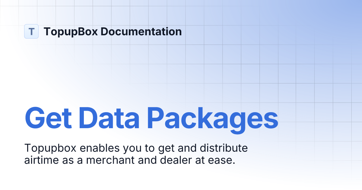 Get Data Packages | TopupBox Documentation